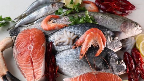 Fresh Fish Seafood Assortment On Black Stock Photo 1297934092 ...