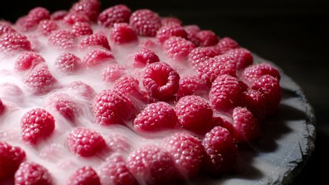 ripe chilled red raspberries dry ice Stock Footage Video (100% Royalty ...