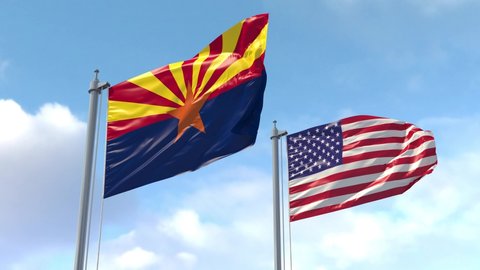 Arizona Usa Flags On Flagpole Realistic Stock Footage Video (100% ...