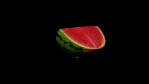 Spinning Piece Red Watermelon Studio Black Stock Footage Video (100% ...