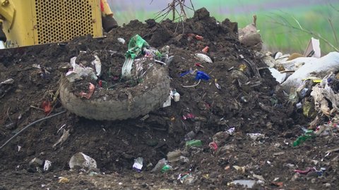 Bulldozer Shovel Pushing Garbage Landfill Stock Footage Video (100% ...