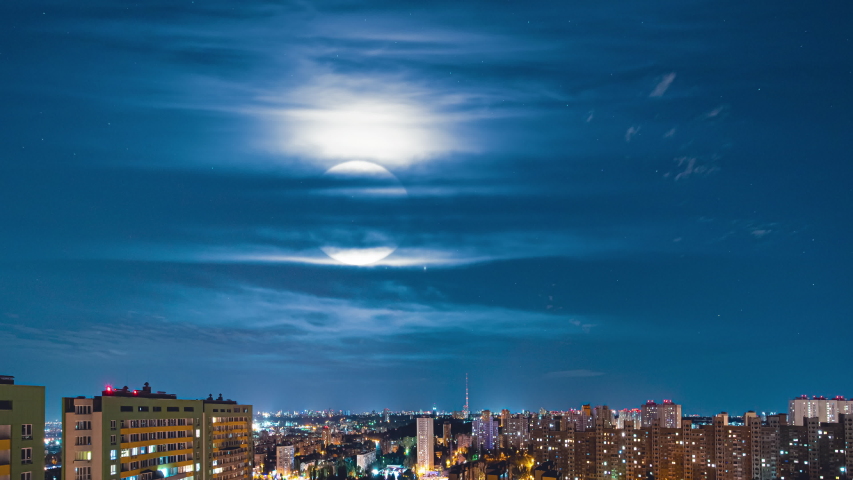 beautiful moon over night city time Stock Footage Video (100% Royalty ...