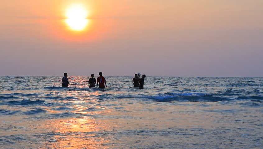 silhouette young people playing beach ball Stock Footage Video (100% ...
