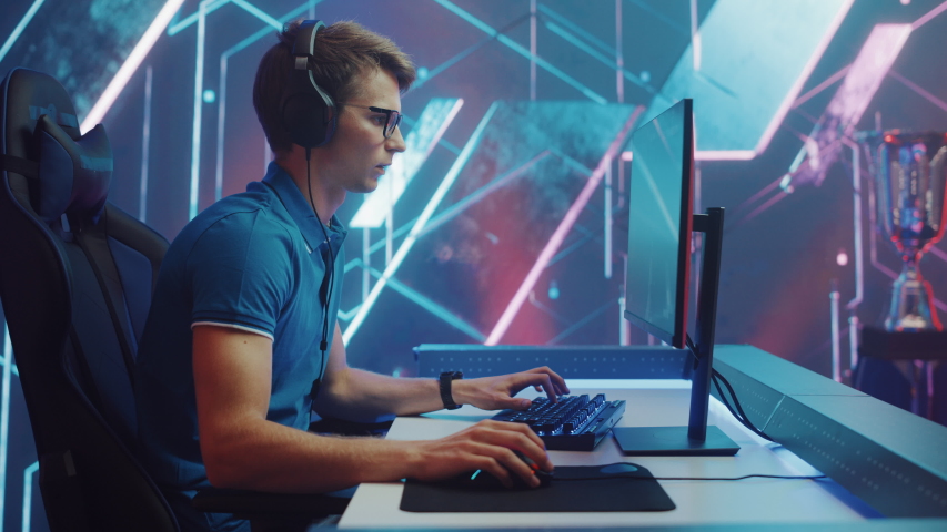 professional esports gamer plays mockup 3d Stock Footage Video (100% ...