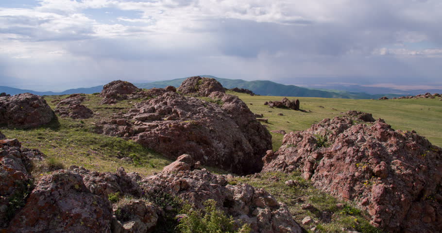 view foothills valley rocky horizon clouds Stock Footage Video (100% ...
