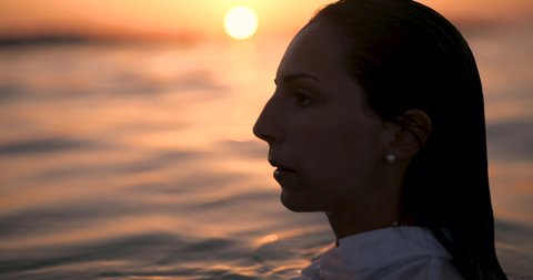 Silhouette Profile Woman Sitting Against Sunset Stock Footage Video ...