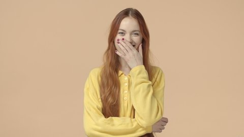 Shy Cute Redhead Woman Long Natural Stock Footage Video (100% Royalty ...