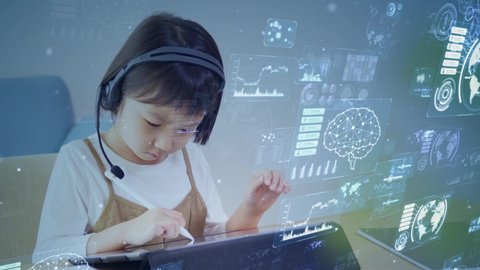 Asian Little Girl Taking Online Class Stock Footage Video (100% Royalty ...