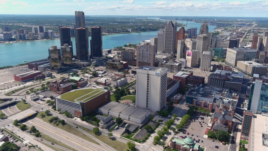 high angle aerial shot downtown detroit Stock Footage Video (100% ...