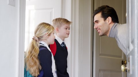 Father Checking Uniforms Straightening Ties Son Stock Footage Video ...