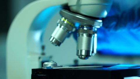 Cinematic Close Scientist Preparing Microscope Research Stock Footage ...