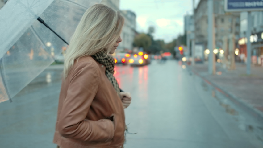 close-up woman walking windy autumn weather Stock Footage Video (100% ...