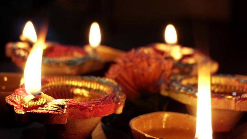 Colorful Diwali Oil Lamps, Deepavali Stock Footage Video (100% Royalty ...