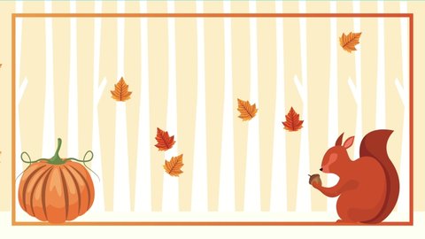 Hello Autumn Animation Squirrel Pumpkin Frame Stock Footage Video (100% ...