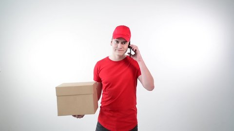 Delivery Man Red Uniform Isolated On Stock Photo (Edit Now) 1521761912