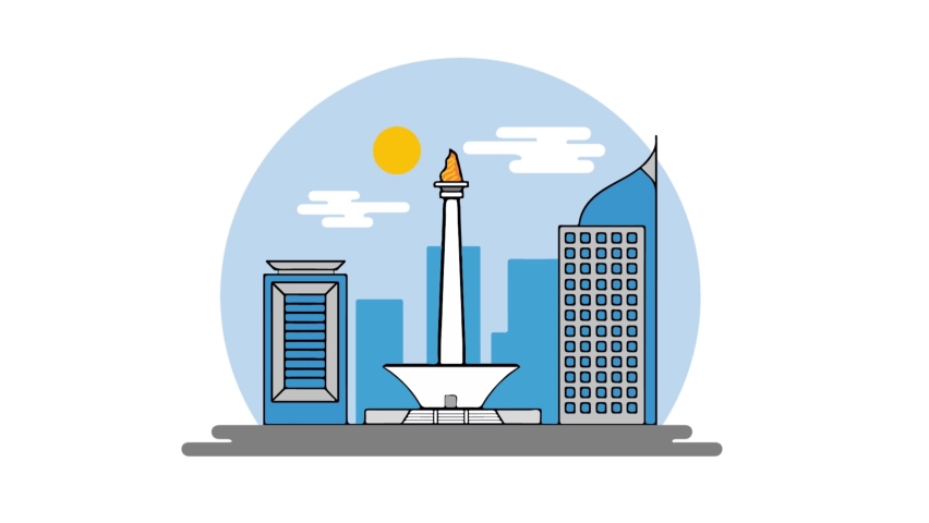 jakarta cityscape indonesia icon animation cartoon Stock Footage Video ...