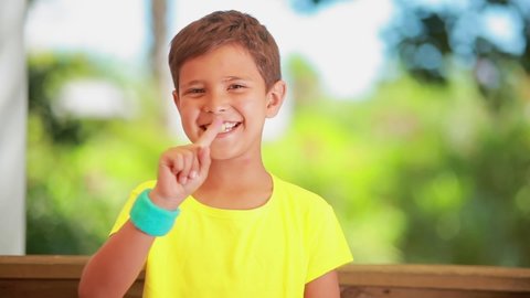 Cheerful Boy Smiles Threatens Mockingly Finger Stock Footage Video (100 ...