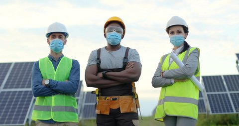 Portrait Three Workers Standing Solar Power Stock Footage Video (100% ...