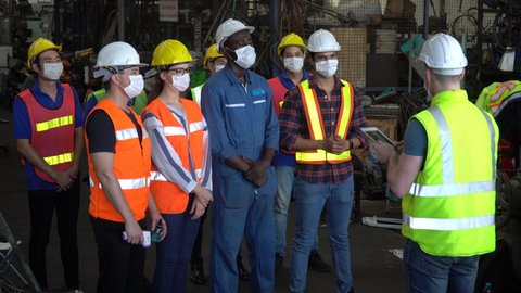 group factory workers wear protective face Stock Footage Video (100% ...