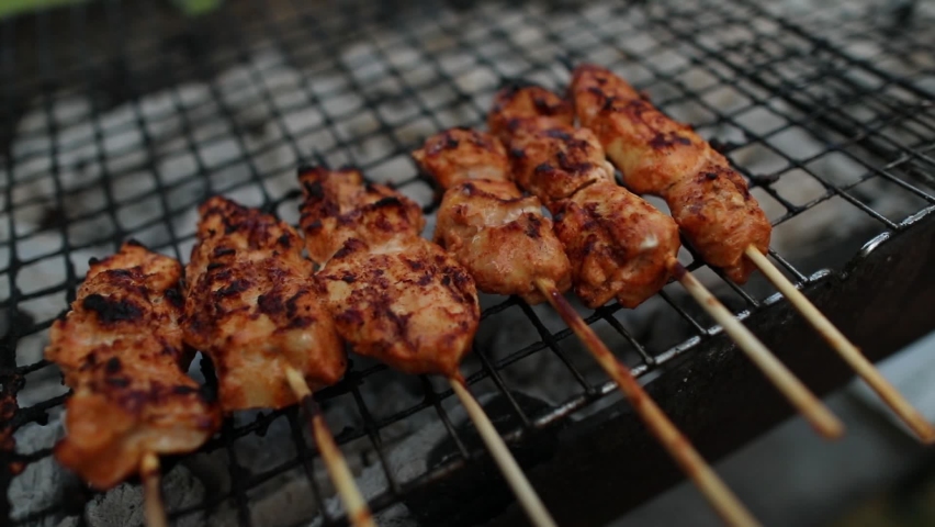 chicken taouk skewers tawook on charcoal Stock Footage Video (100% ...