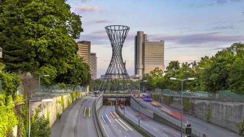Munich Skyscrapers Mae West Sculpture Munichbogenhausen Stock Footage ...