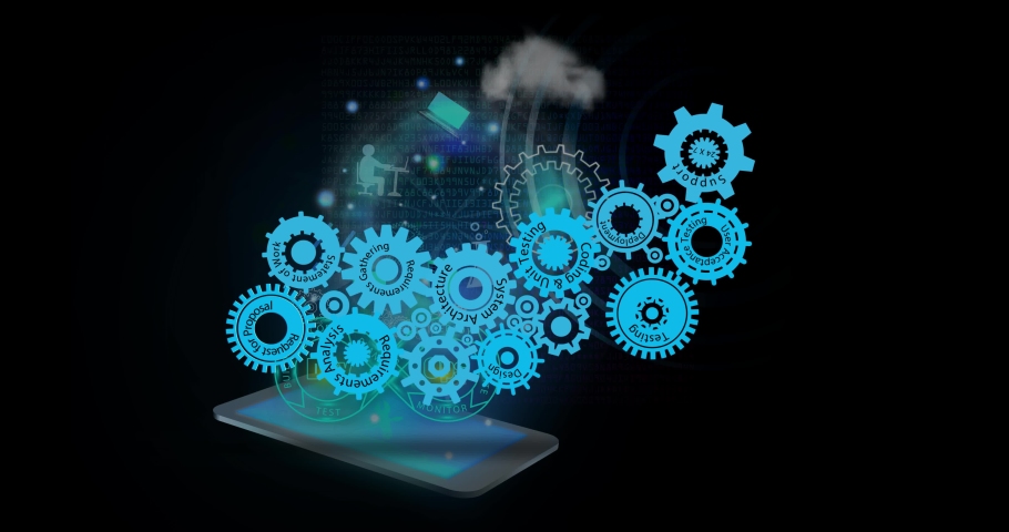 Simple cogwheel animation that illustrates different phases of software ...