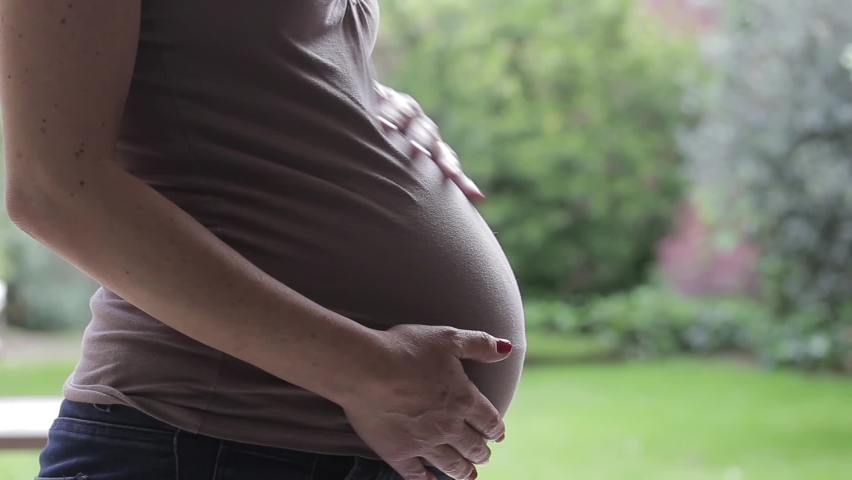 Pregnant Woman Holds Hands On Belly Stock Footage Video 100 Royalty