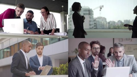 Collage Diverse Business People Talking Listening Stock Footage Video ...