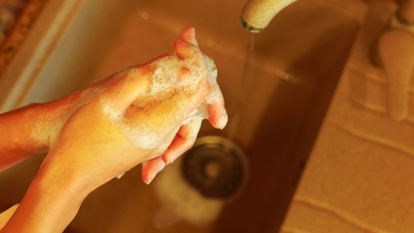 Corona virus travel prevention man showing hand hygiene washing hands ...