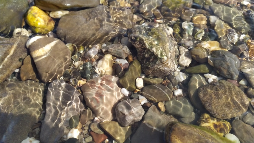 calm flowing river water hits shore Stock Footage Video (100% Royalty ...