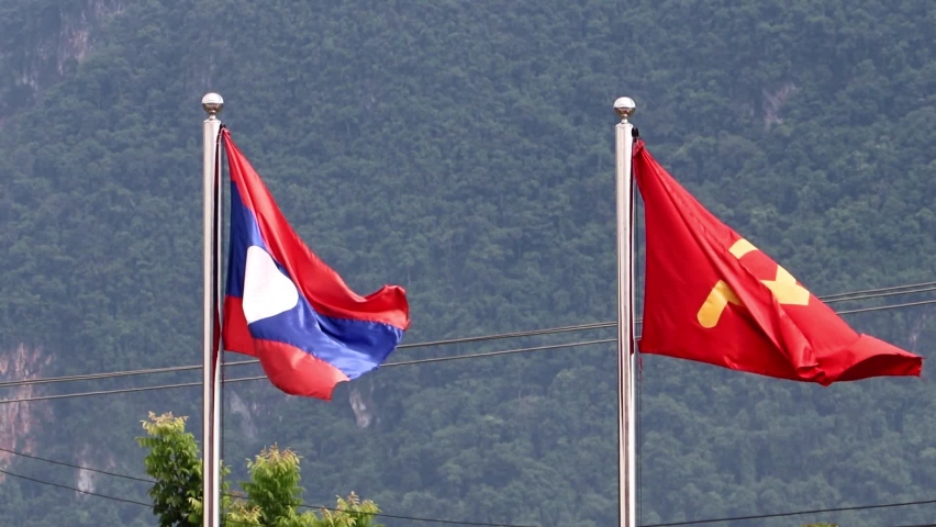 lao national flag red communist symbols Stock Footage Video (100% ...