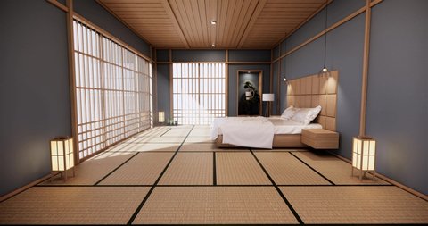 Dark Blue Bedroom Japanese Design On Stock Footage Video (100% Royalty ...