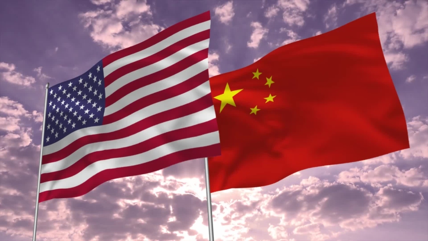 chinese american flags waving together sky Stock Footage Video (100% ...