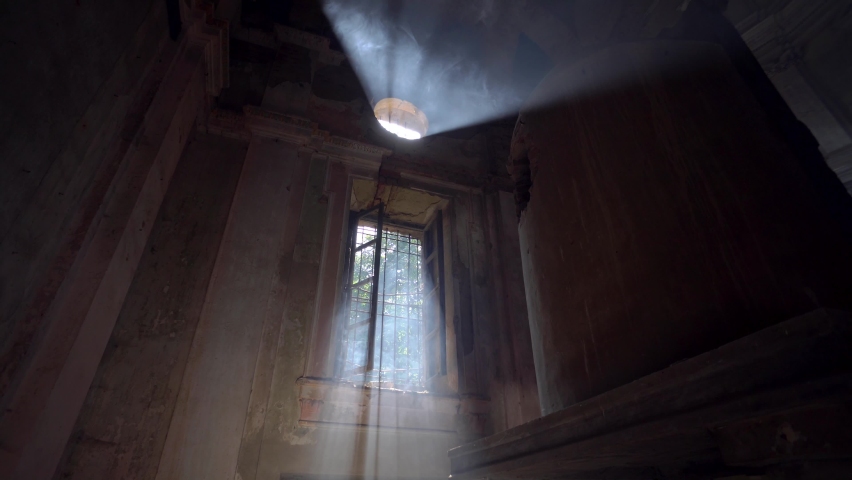 ray light through window abandoned temple Stock Footage Video (100% ...