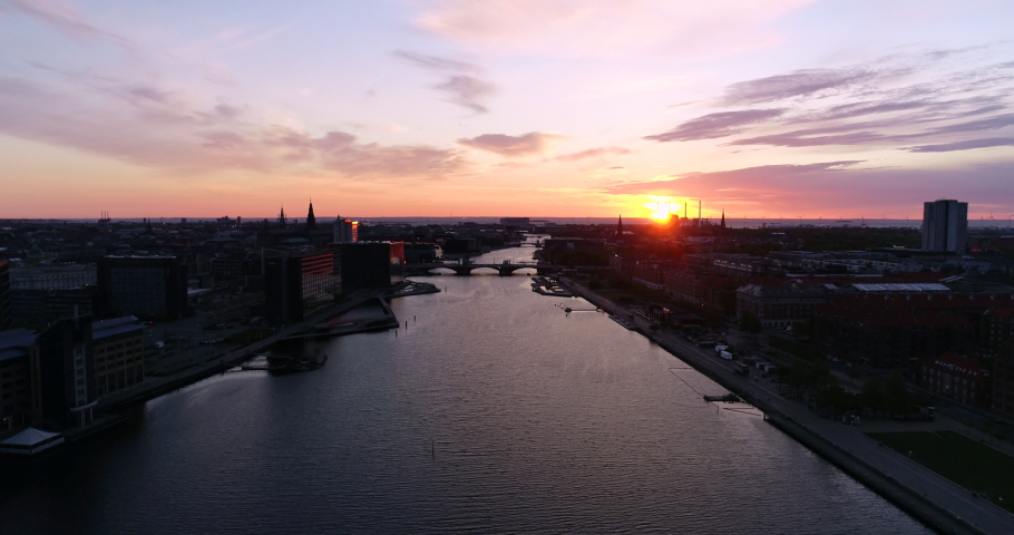 Drone: Copenhagen, Denmark. Beautiful Sunset Stock Footage Video (100% ...