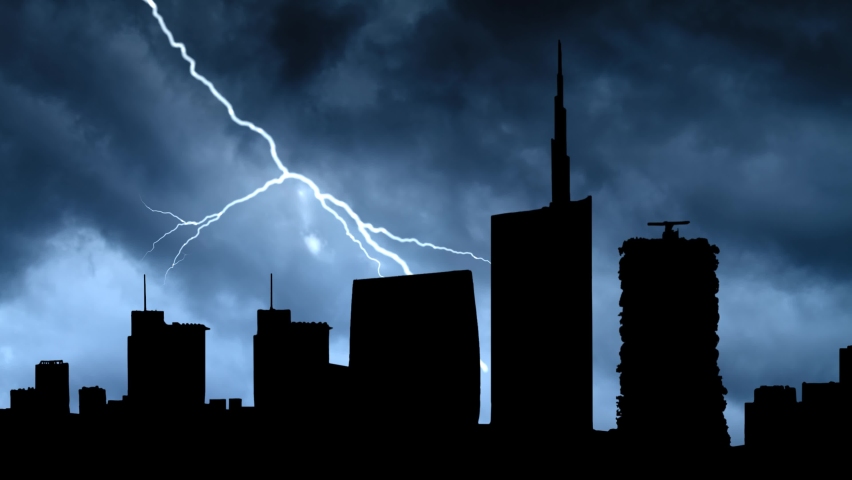 Lightning Strike over the skyscrapers and cityscape image - Free stock ...
