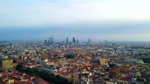 Milan City Skyline Aerial View Dawn Stock Footage Video (100% Royalty ...