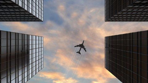 airplane flying over office building business Stock Footage Video (100% ...