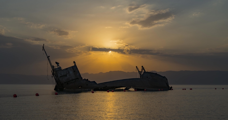 Sunset Time Lapse Shipwreck Gulf Aqaba Stock Footage Video (100% ...