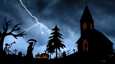 Halloween Thunderstorm Lightning Flash Over Fantasy Stock Footage Video ...