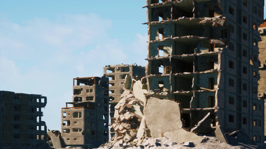 view damage destruction caused multi-story buildings Stock Footage ...