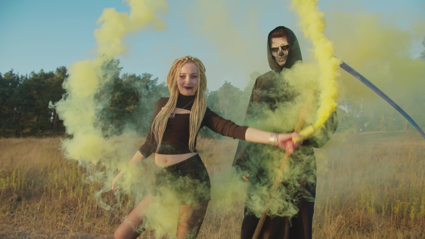 scary female vampire dreadlocks holding yellow Stock Footage Video (100 ...