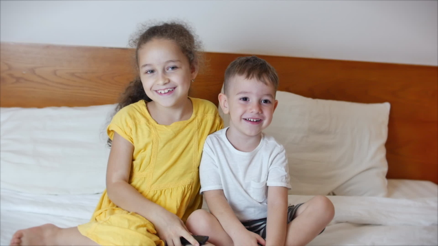 portrait cute little kids while watching Stock Footage Video (100% ...