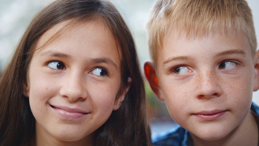 Close Portrait Happy Kids Looking Each Stock Footage Video (100% ...