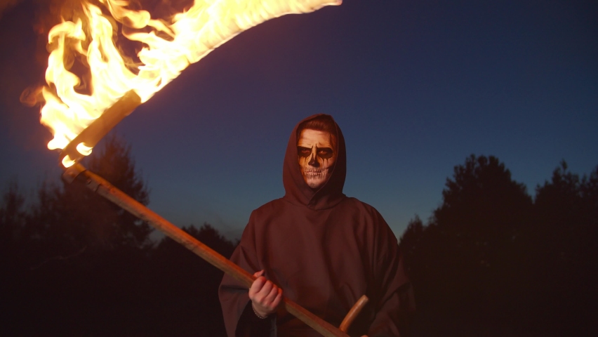 portrait ruthless spooky grim reaper cloak Stock Footage Video (100% ...