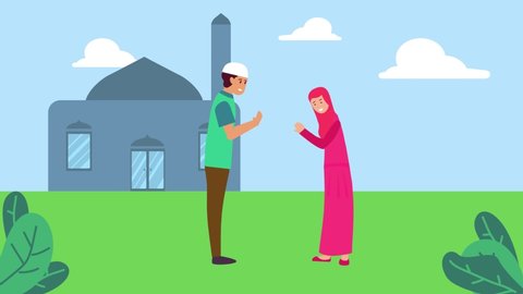 Happy Muslim Couple Animation Giving Greet Stock Footage Video (100% ...