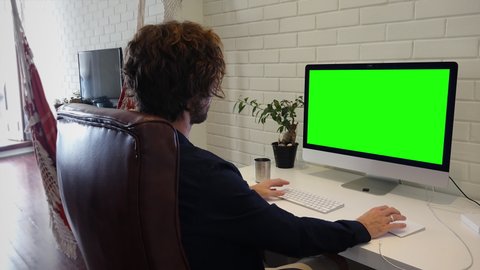 Man Watching Big Green Mockup Screen Stock Footage Video (100% Royalty ...