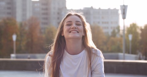 Portrait Happy Young Female Student Model Stock Footage Video (100% ...