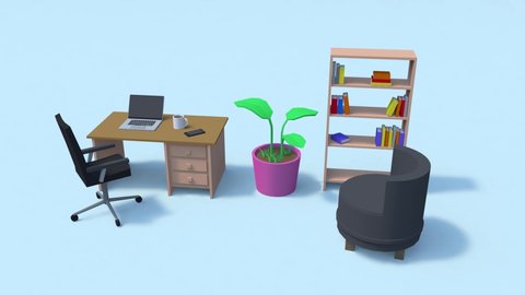 Home Office Animation 3d Laptop Desk Stock Footage Video (100% Royalty ...
