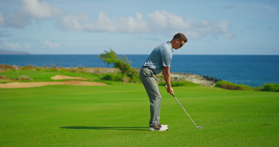 man playing golf sunrise swinging hitting Stock Footage Video (100% ...